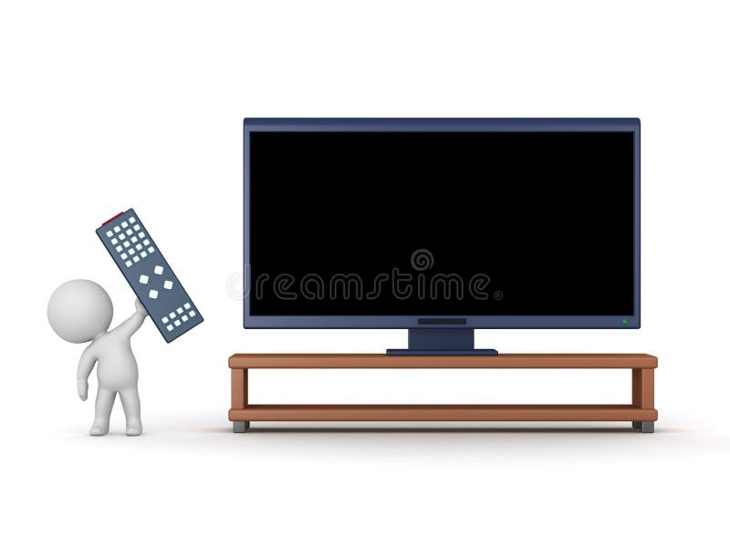 3D Character with Remote Control and HDTV Stock Illustration ...