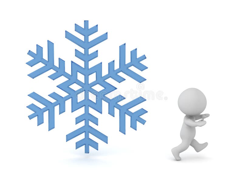 3D Character Running Away from a Large Snowflake Stock Illustration ...