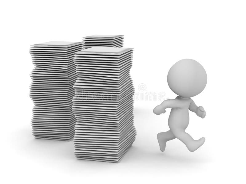 3D Character Running from Papers Stock Illustration - Illustration of ...