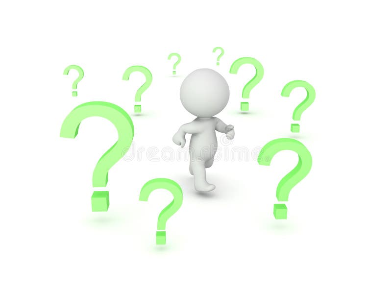 3D Character Running through Question Marks Stock Illustration ...