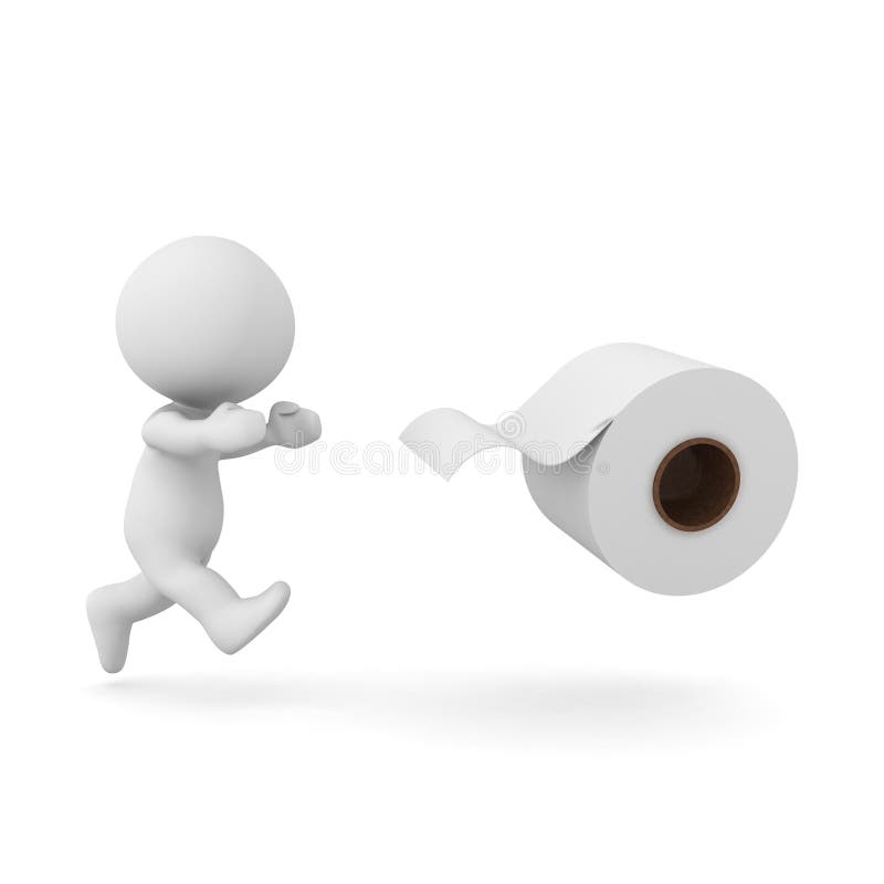 3D Character Running after Toilet Paper Stock Illustration ...