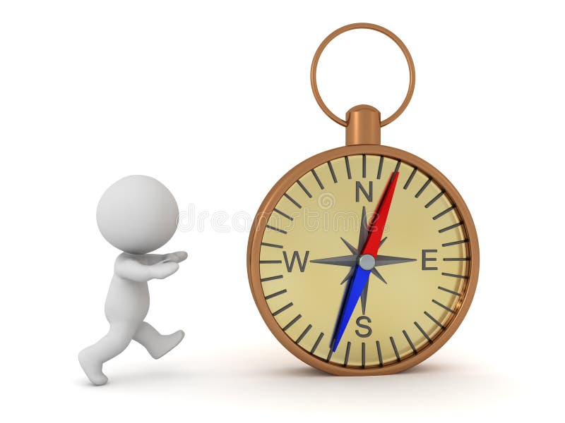 3D Character Running Towards Compass Stock Illustration - Illustration ...