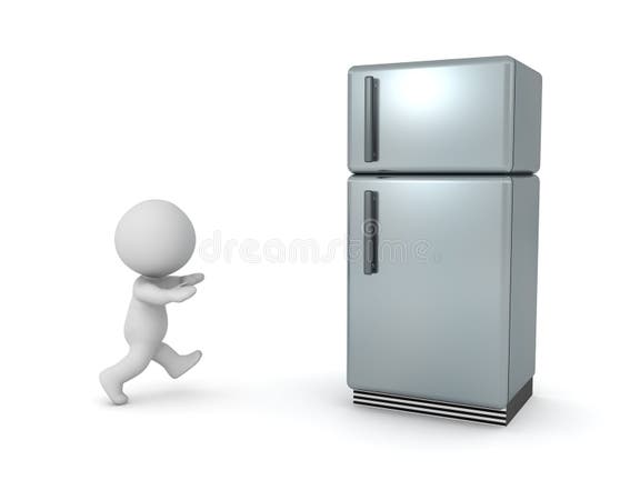 3D Character Running Towards the Fridge Stock Illustration ...