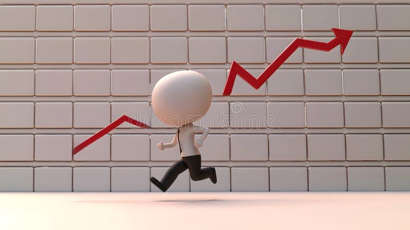 3D Character Running Towards Growth Graph. Stock Photo - Image of ...