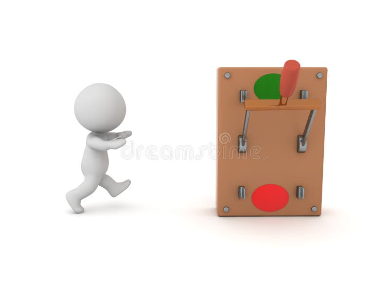 3D Character Running Towards on Off Switch Stock Illustration ...