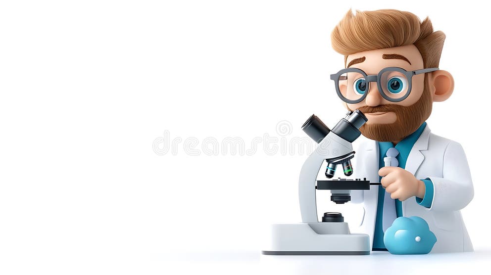3D Character Scientist with Microscope in Modern Style Stock ...