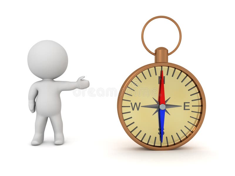 3D Character Showing Compass that Points North Stock Illustration ...