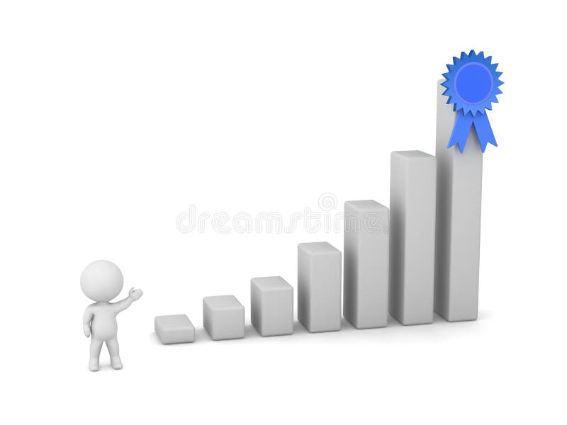 3D Character Showing Graph Chart with Blue Ribbon Stock Illustration ...