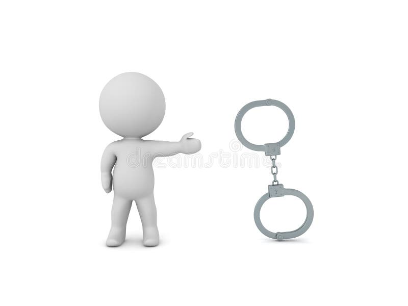 3D Character Showing Hand Cuffs Stock Illustration - Illustration of ...