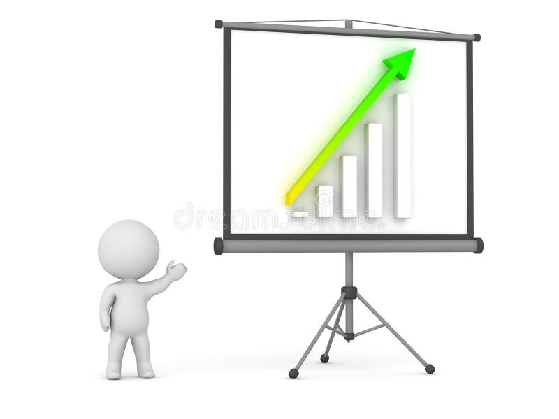 3D Character Showing Projector with Positive Chart Stock Illustration ...