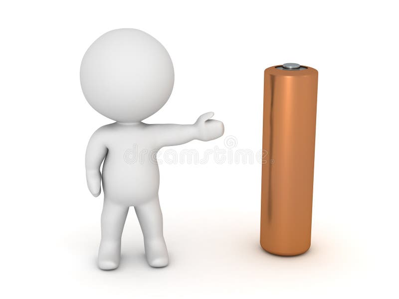 3D Character Showing R6 Battery Stock Illustration - Illustration of ...