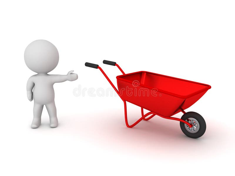 3D Character Showing Red Wheelbarrow Stock Illustration - Illustration ...