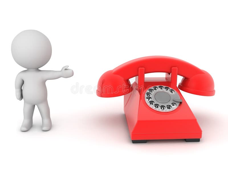 3D Character Showing Retro Vintage Telephone Stock Illustration ...