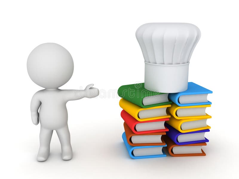 3D Character Showing Stack of Cook Books Stock Illustration ...