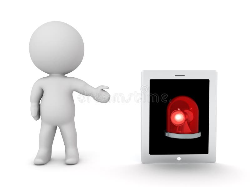 3D Character Showing Tablet with Emergency Light on it Stock ...
