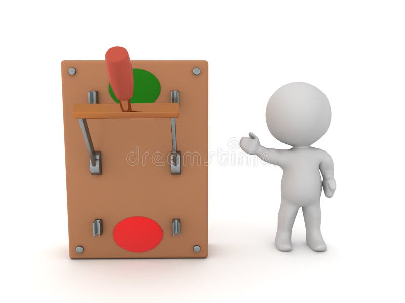 3D Character Showing To the Left an on Off Switch Stock Illustration ...