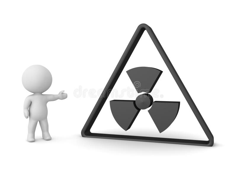 3D Character Showing Triangular Radioactive Sign Stock Illustration ...