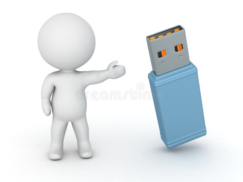 3D Character Showing USB Stick Stock Illustration - Illustration of ...