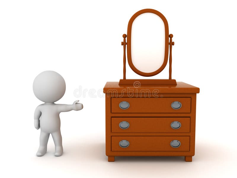 3D Character Showing Wardrobe with Mirror Stock Illustration ...