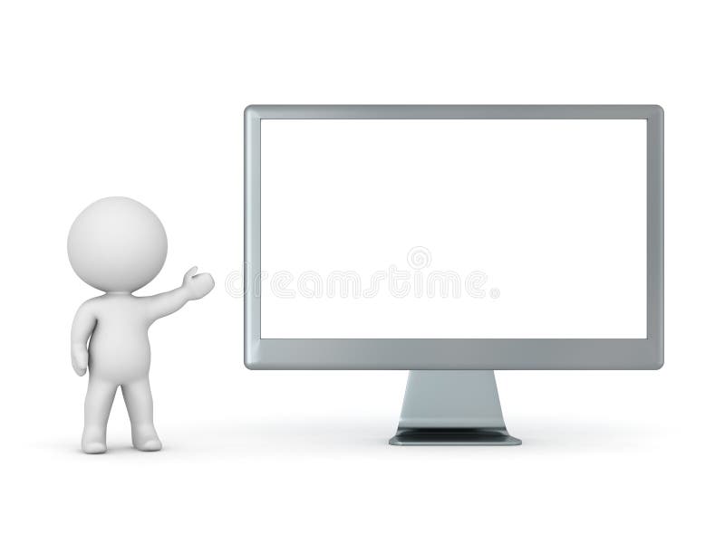 3D Character Showing Wide Computer Monitor Stock Illustration ...
