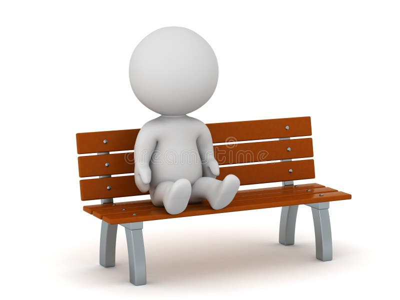 3D Character Sitting Alone on a Bench Stock Illustration - Illustration ...