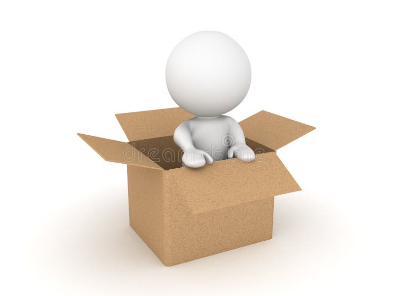 3D Character Sitting Inside of a Cardboard Box Stock Illustration ...