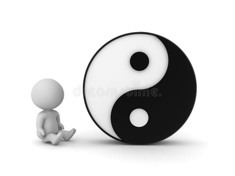 3D Character Sitting Next To Yin Yang Symbol Stock Illustration ...