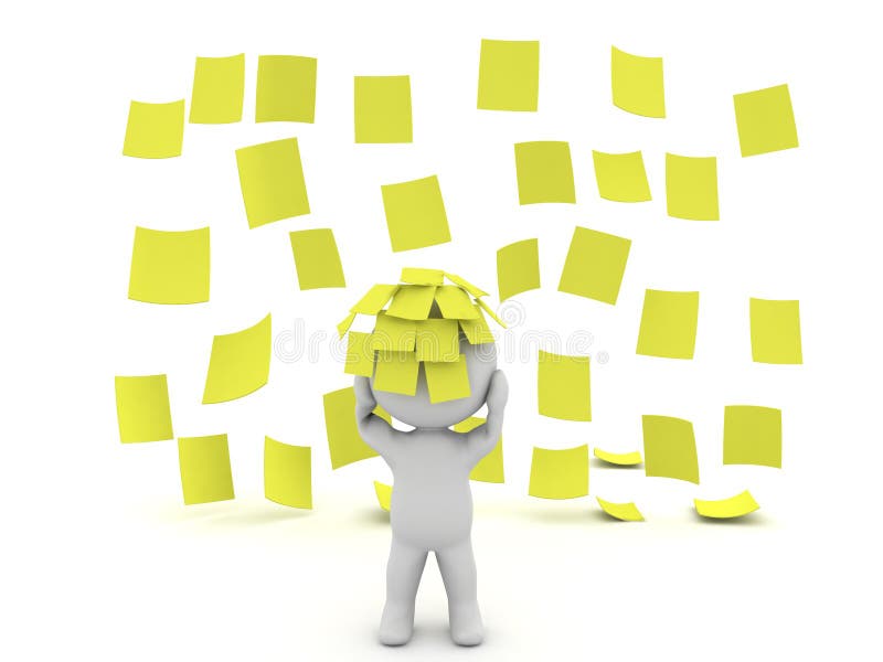 3D Man with Many Sticky Notes on His Head Stock Illustration ...