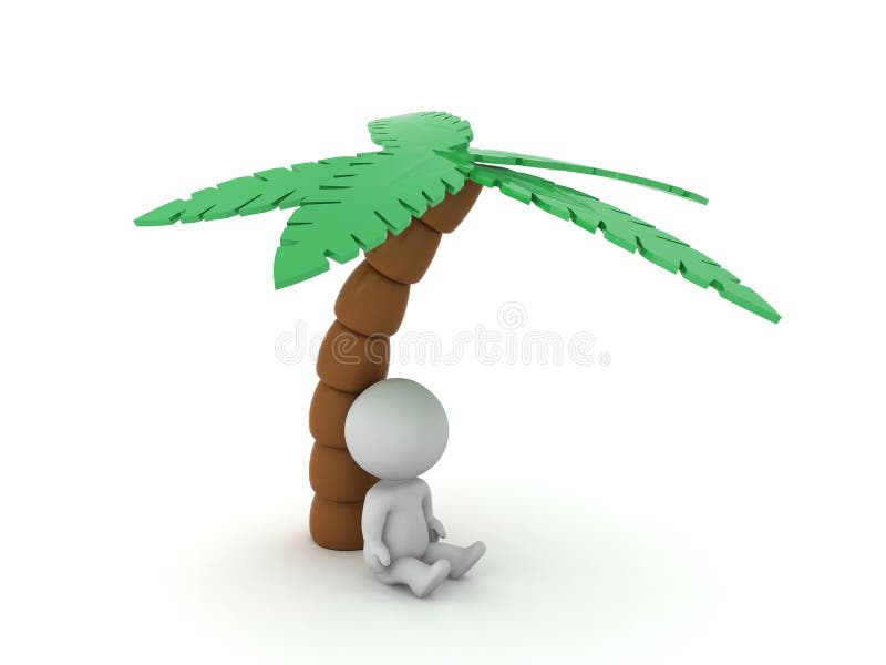 3D Character Sitting Under a Palm Tree Stock Illustration - Illustration of white, summer: 305738495