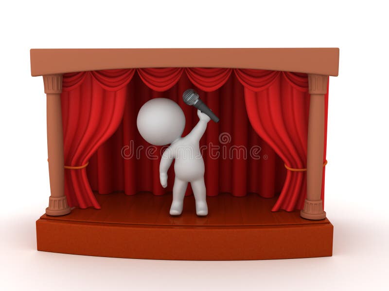 3D Character on Stage and Raising a Microphone Stock Illustration ...