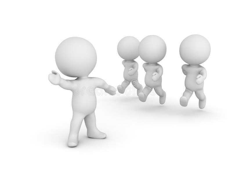 3D Character Standing in Front and Leading Other Characters Stock ...