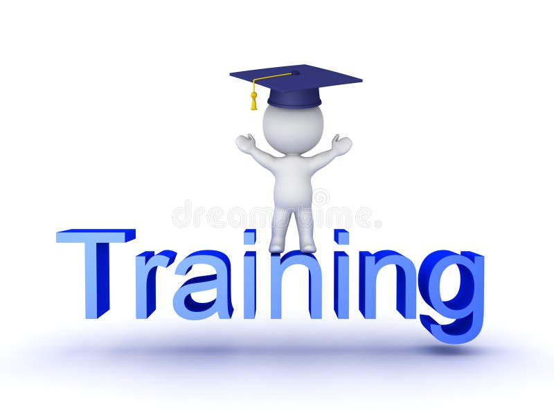 3D Character Standing on Top of a Sign Saying Training Stock ...