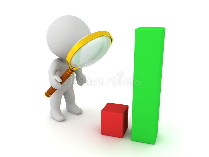 3D Character Studying a Chart with a Magnifying Glass Stock ...