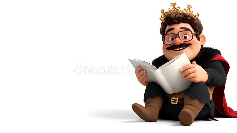 3D Character Style of a Happy King Reading Stock Illustration ...