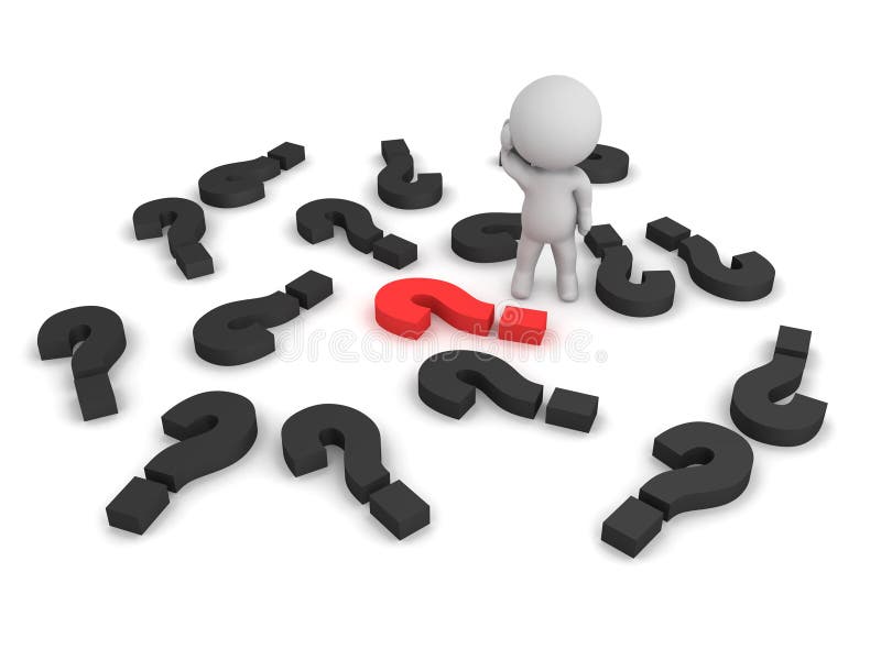 3D Character Surrounded by Question Marks Stock Illustration ...