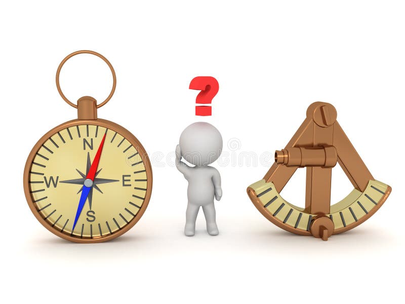 3D Character Trying To Choose between Sextant and Compass Stock ...