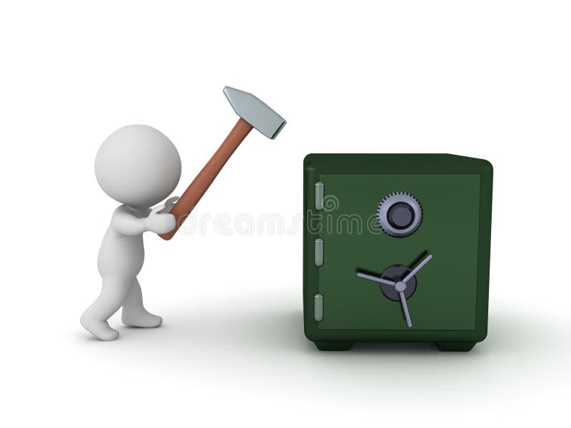 3D Character Trying To Smash a Safe Stock Illustration - Illustration ...