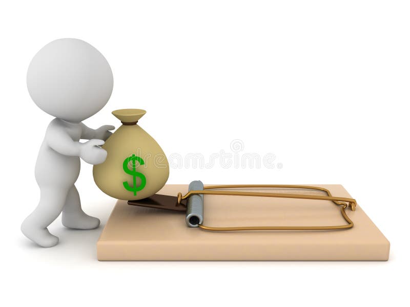 3D Character Trying To Take Money from Money Trap Stock Illustration ...
