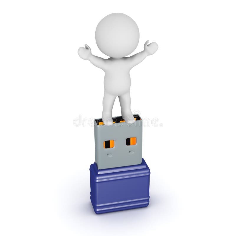 3D Character with USB Stick Stock Illustration - Illustration of drive ...