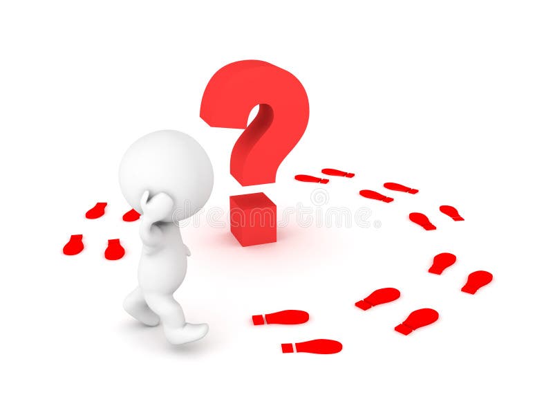 3D Character with Question Mark Above is Looking at Capsule Stock ...