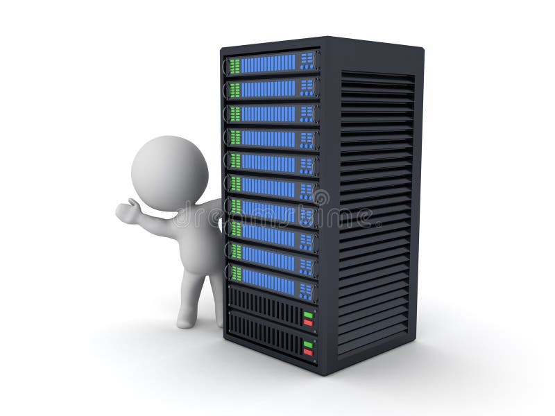 3D Character Waving from Behind Server Rack Stock Illustration ...