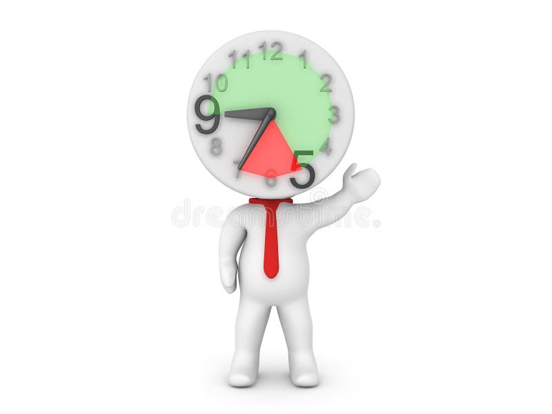 3D Character Wearing a Tie with a Clock for Head Stock Illustration ...