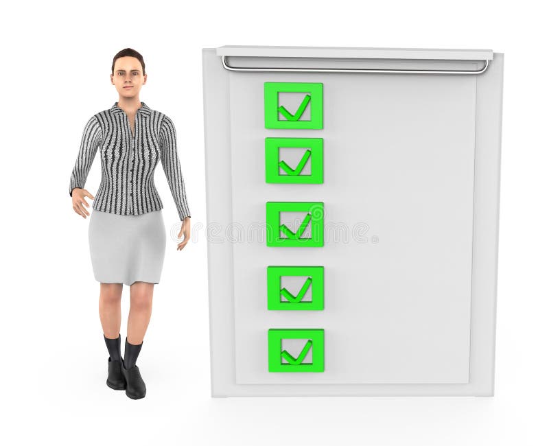 3d Character , Woman Checkmark List , Tick Stock Illustration ...