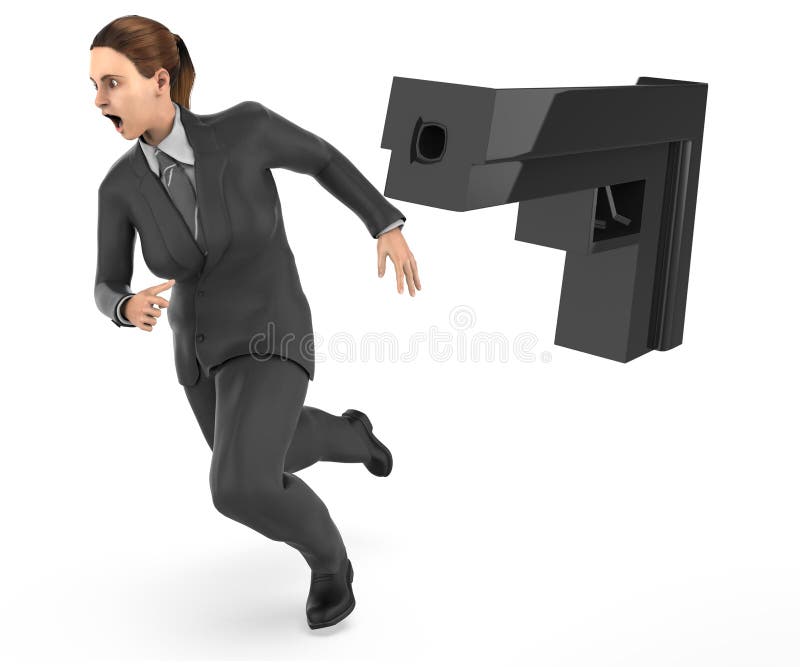 3d Character , Woman Runing Away from a Gun Point Stock Illustration ...