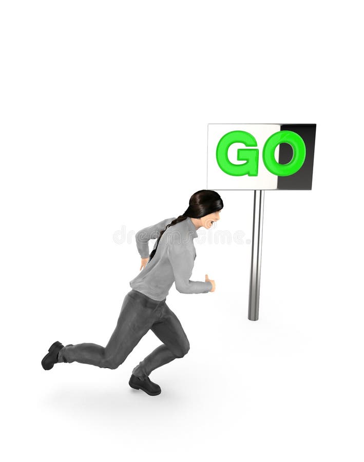 3d Character , Woman Running , Go Post Sign Stock Illustration ...