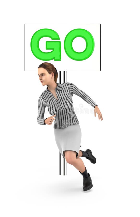 3d Character , Woman Running , Go Post Sign Stock Illustration ...