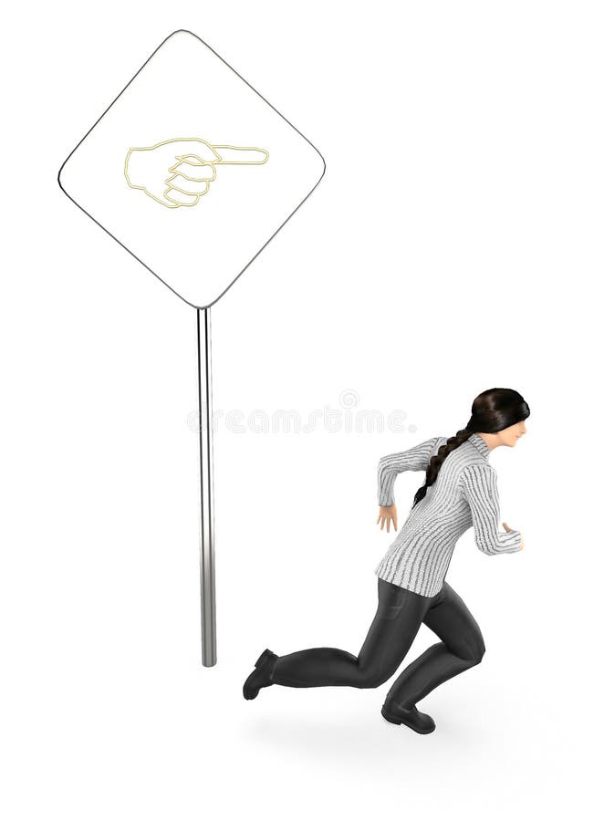 3d Character , Woman Running , Post with Hand Sign Stock Illustration ...