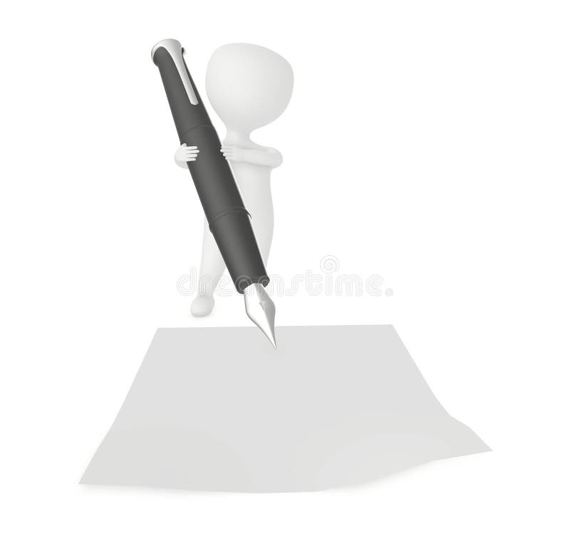 3d Character Writing with a Pen on a Paper Stock Illustration ...