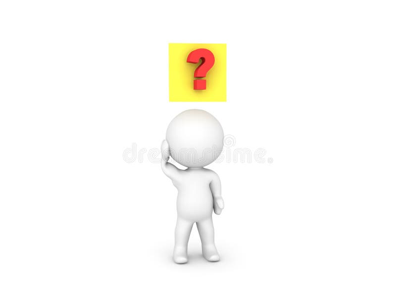 3D Character with Question Mark Above is Looking at Capsule Stock ...