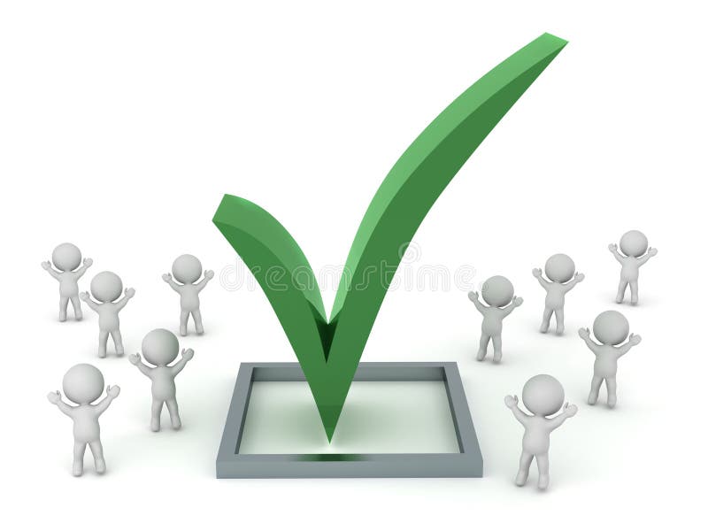 3D Characters Cheering Around Large Check Symbol - Task Done Stock ...